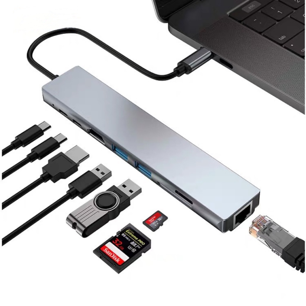 8 In 1 USB Type C Hub Hdmi Rj45 Lan Adapter For Macbook Pro Thunderbolt ...