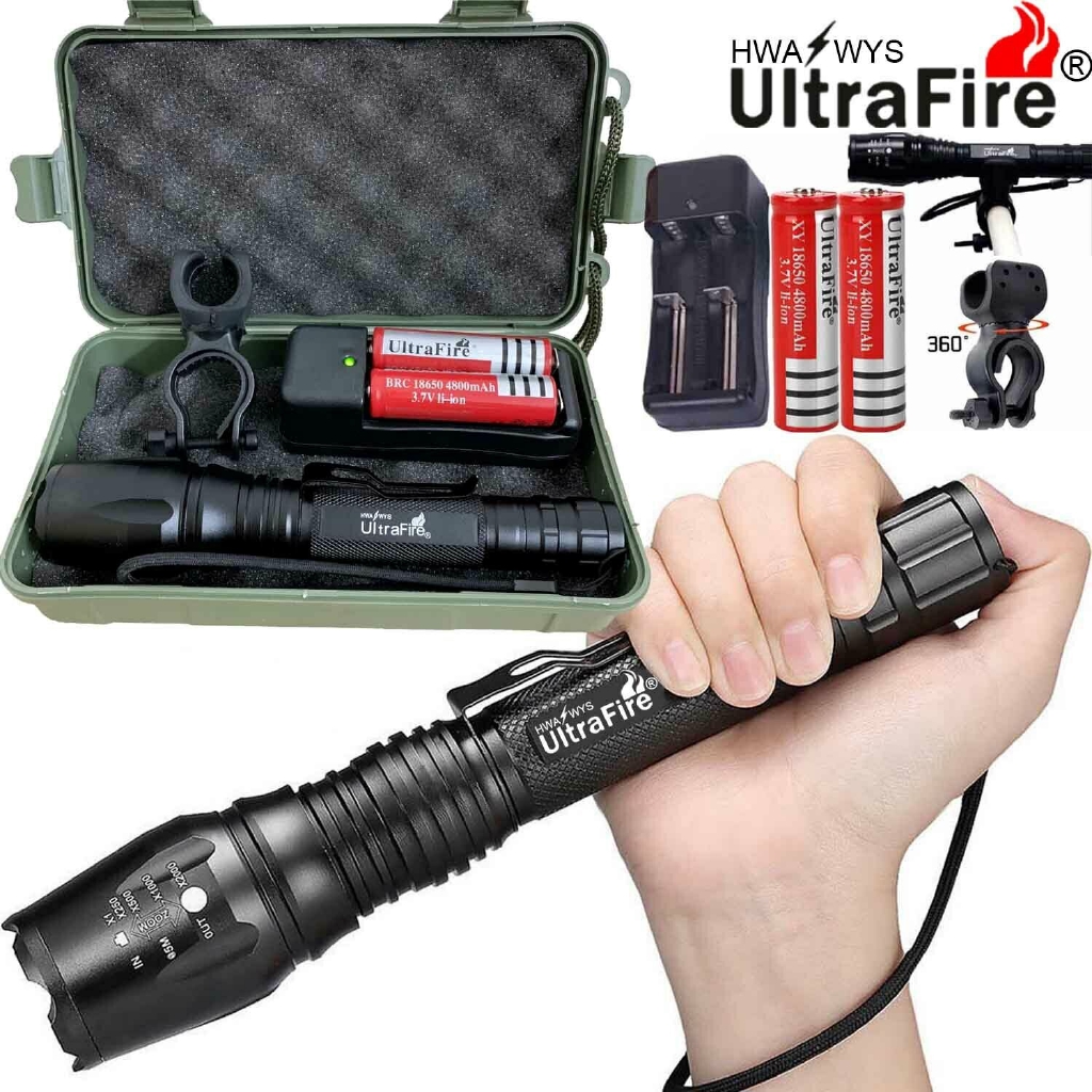 100000LM T6 LED Zoomable Tactical Military Torch Flashlight Light ...