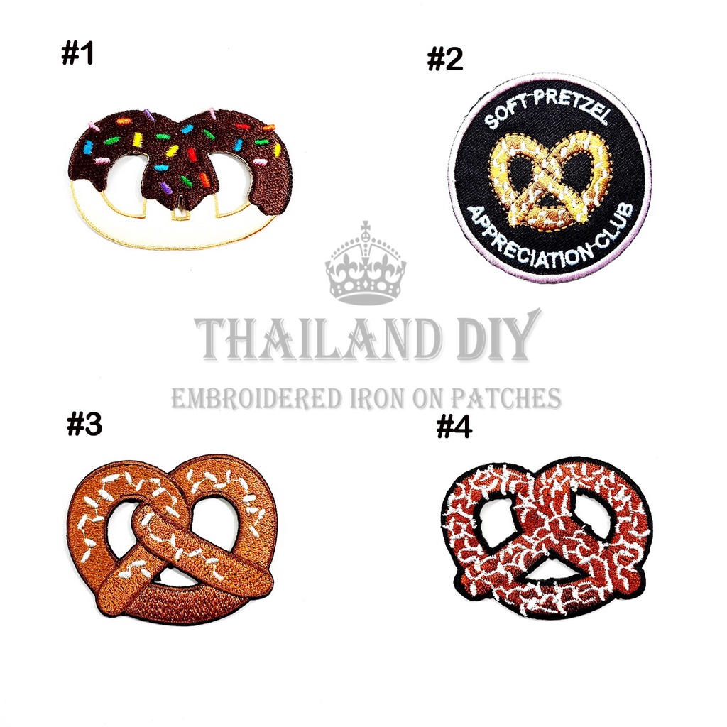 ตัวรีดติดเสื้อ งานปัก ลาย ขนมปัง เพรทเซล การ์ตูน ขนม Pretzel Bread Food Patch WOP DIY ตัวรีด ...