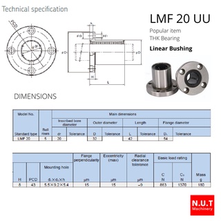 ตลับลูกปืน THK LMF 20 UU Linear Bearing หน้าแปลนกลม (20x32x42) | Shopee Thailand