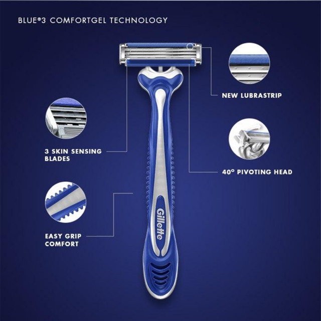 Gillette Blue 3 Comfort 2 ด้าม ยิลเลตต์ บลูทรี คอมฟอร์ทแพค ใบมีดโกน มีด ...