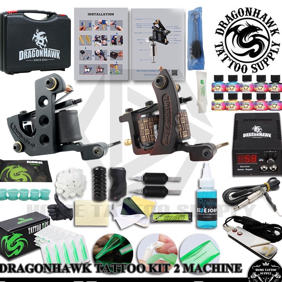DRAGONHAWK TATTOO KIT 2 MACHINE ชุดสักดราก้อน เครื่องคอยล์ 2 ตัว ...
