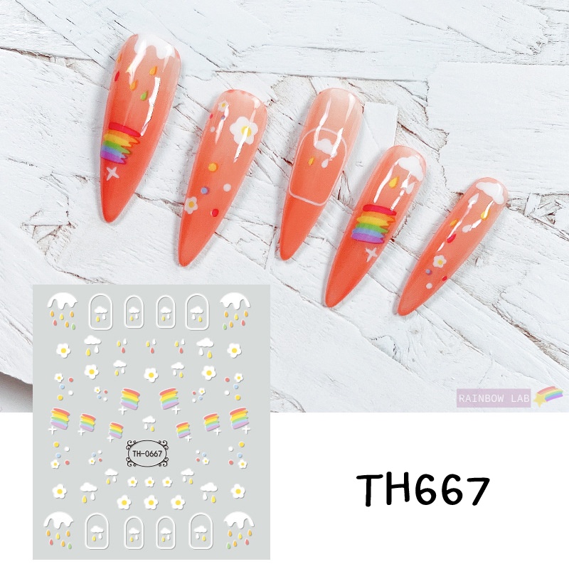 🌈 สติ๊กเกอร์ติดเล็บ 💕 ลายการ์ตูน ลายดอกไม้ รุ่น Korea Nail Decal | Aha ...