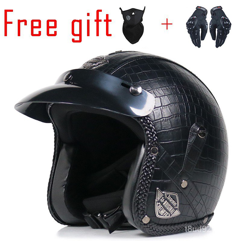 23yx Hot salePU Leather Helmets 3/4 Motorcycle Chopper Bike helmet open ...