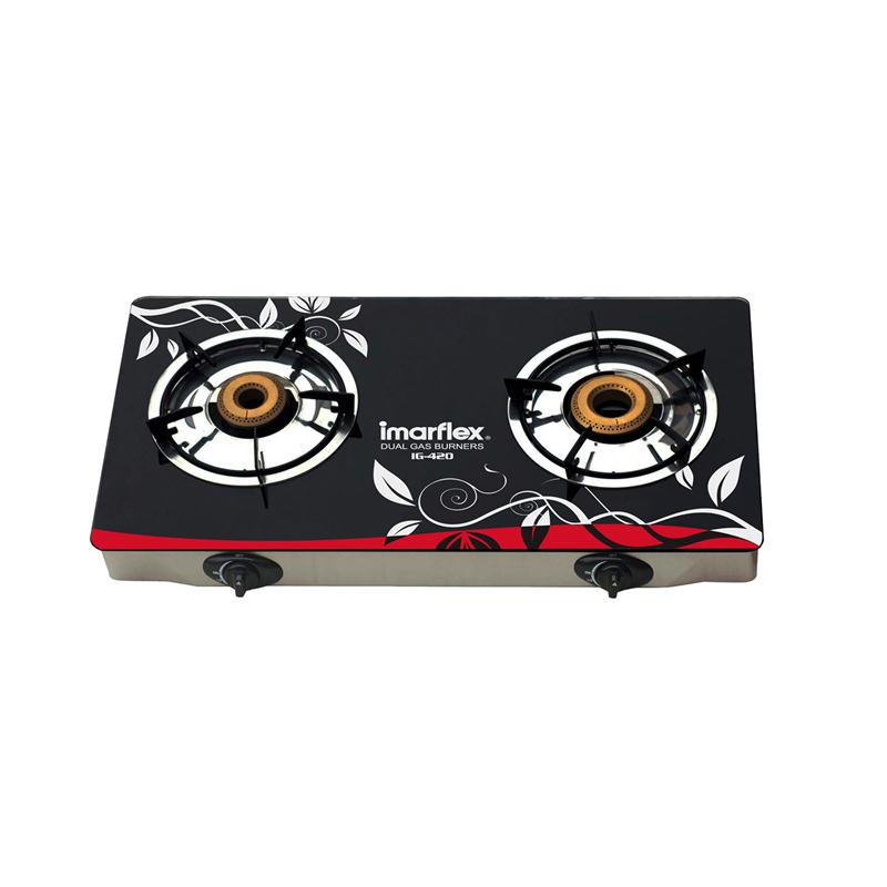 IMARFLEX เตาแก๊ส หน้ากระจก หัวคู่ หัวทองเหลือง รุ่น IG-420 เตาแก๊สหน้ากระจก หัวคู่ เตาแก๊ส 2 หัว ...