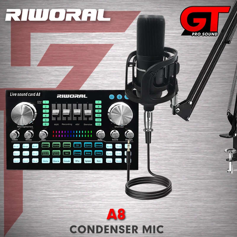 RIWORAL A8 คอนเดนเซอร์ไมโครโฟน แพ็คเกจสด Sound card การ์ดเสียง มีขาตั้ง ...
