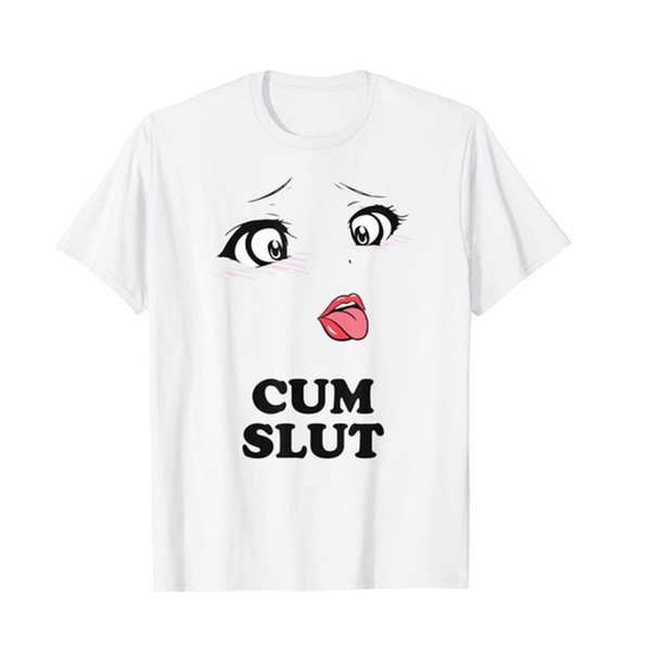 เสื้อยืดสีขาวเสื้อยืดแขนสั้น ผ้าฝ้าย พิมพ์ลาย Cum Slut Ahegao Hentai