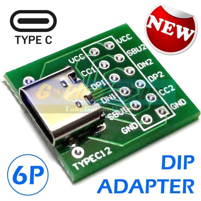 อะแดปเตอร์จุ่ม Type C USB หญิง Type C PCB 2.54 มม. บอร์ดพอร์ต 6P | Shopee Thailand