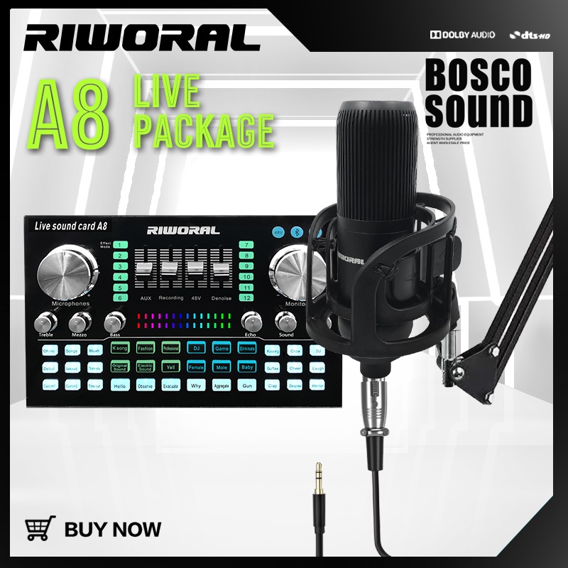 RIWORAL A8 คอนเดนเซอร์ไมโครโฟน แพ็คเกจสด Sound card การ์ดเสียง มีขาตั้ง ...