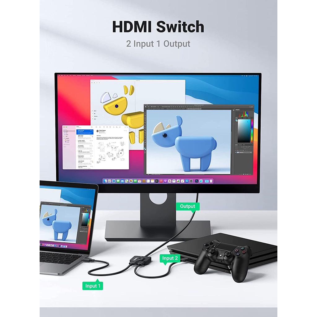 UGREEN รุ่น 70607 HDMI Switch 4K 60Hz HDMI 2.0 Splitter Switcher 2 in 1 ...