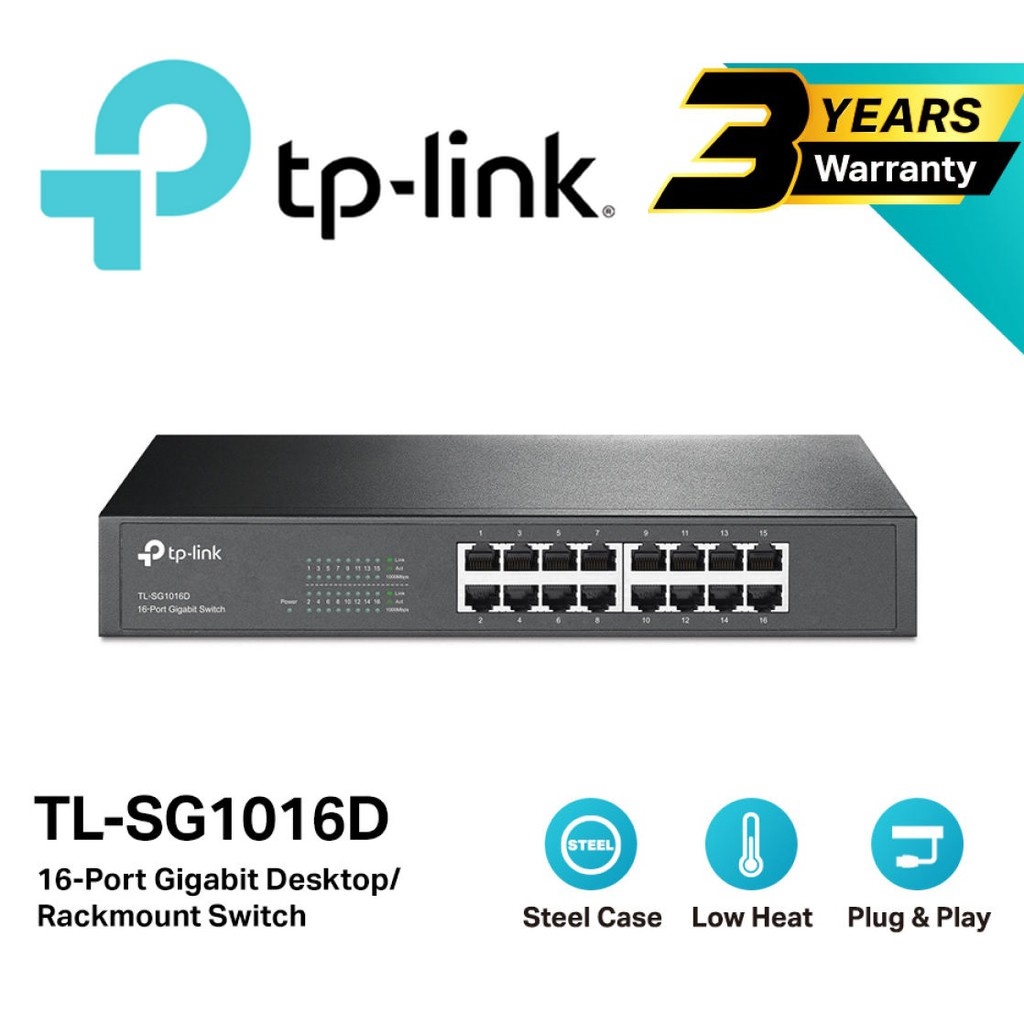 SWITCH (สวิตซ์) TP-LINK (TL-SG1016D) 16 PORTS GIGABIT PORT 10/100/1000 ...