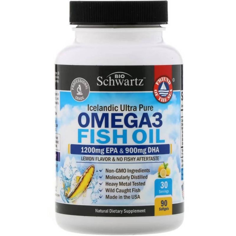 Bio Schwartz Fish Oil Omega 3 EPA & DHA 2250 mg Burpless Lemon Flavor ...