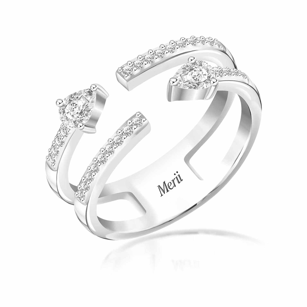 Merii แหวนเงินแท้ 925 ชุบโรเดียม ประดับ CZ ทรงหยดน้ำ ดีไซน์แหวนปลอกมีด ...