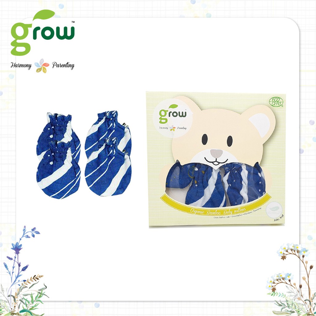 Grow organic bamboo muslin baby Mittens ถุงมือ มัสลินออร์เเกนิค จากผ้า ...