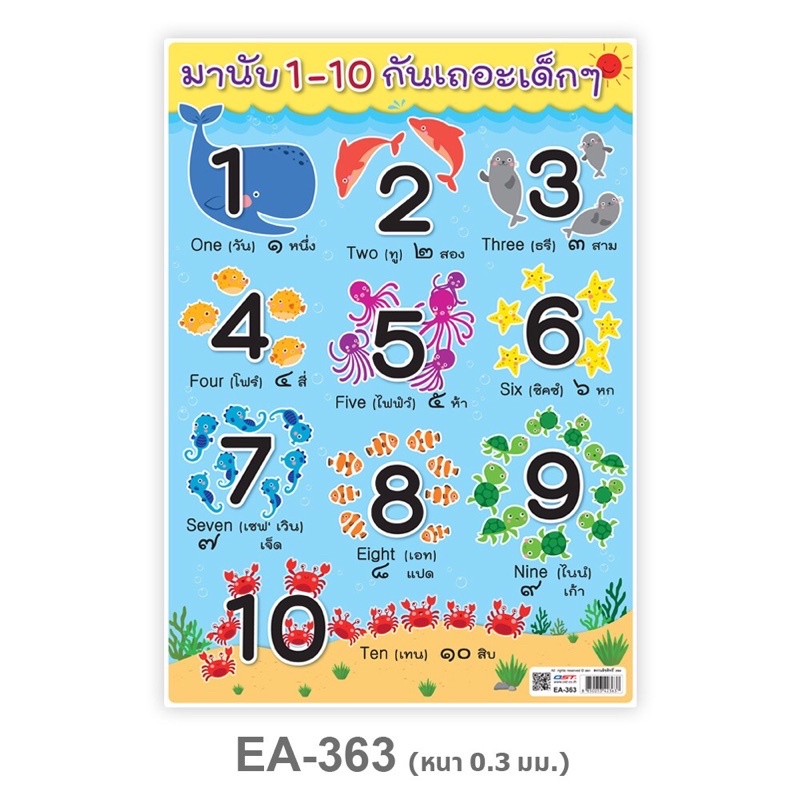 แผ่นความรู้พลาสติก ขนาด A4 EA-363 มานับ 1-10 กันเถอะ | Shopee Thailand