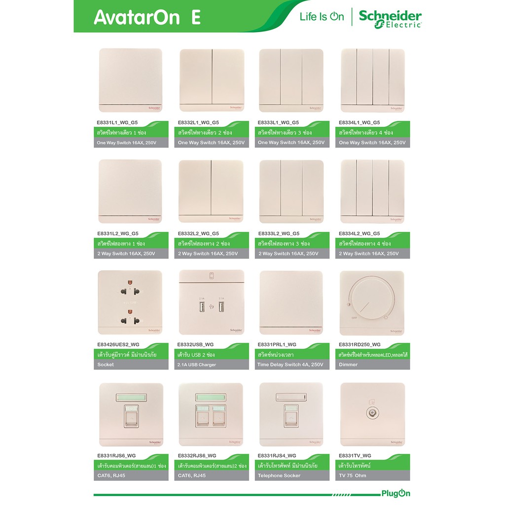 Schneider Electric สวิตช์ เต้ารับ ทีวี โทรศัพท์ ปลั๊กไฟชไนเดอร์ รุ่น ...