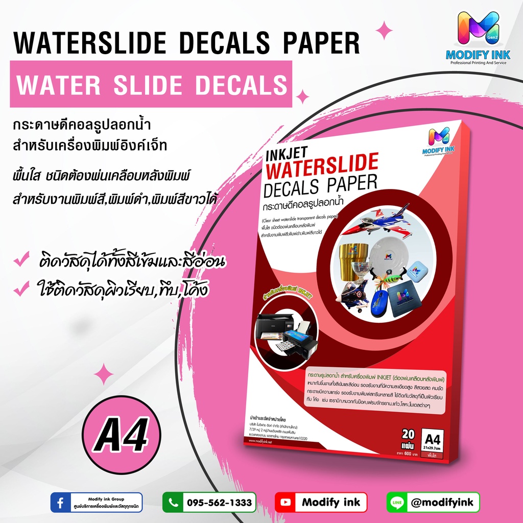 Decals Paper Inkjet กระดาษดีคอลอิงค์เจ็ท (แบบแพ็ค20แผ่น) สำหรับเครื่อง ...