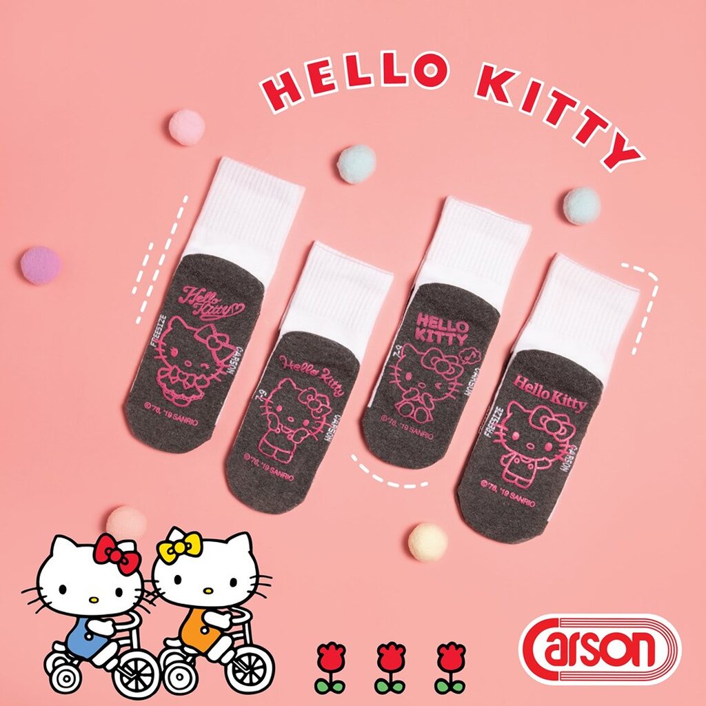 (1คู่) Carson ถุงเท้านักเรียนคาร์สัน ลายกันลื่น Hello Kitty ลิขสิทธิ์ ...