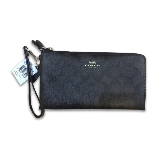 Coach กระเป๋าสตางค์คล้องมือ 53563 LARGE DOUBLE CORNER ZIP IN COATED ...