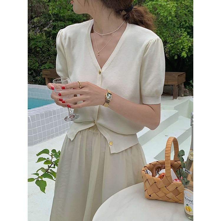 Gakki เสื้อยืดสเวตเตอร์ถัก เสื้อคลุมแขนสั้นไหมพรม ผ้านิ่มใส่สบาย ฟรีไซส์ สีพื้นพร้อมส่ง 1203 ...