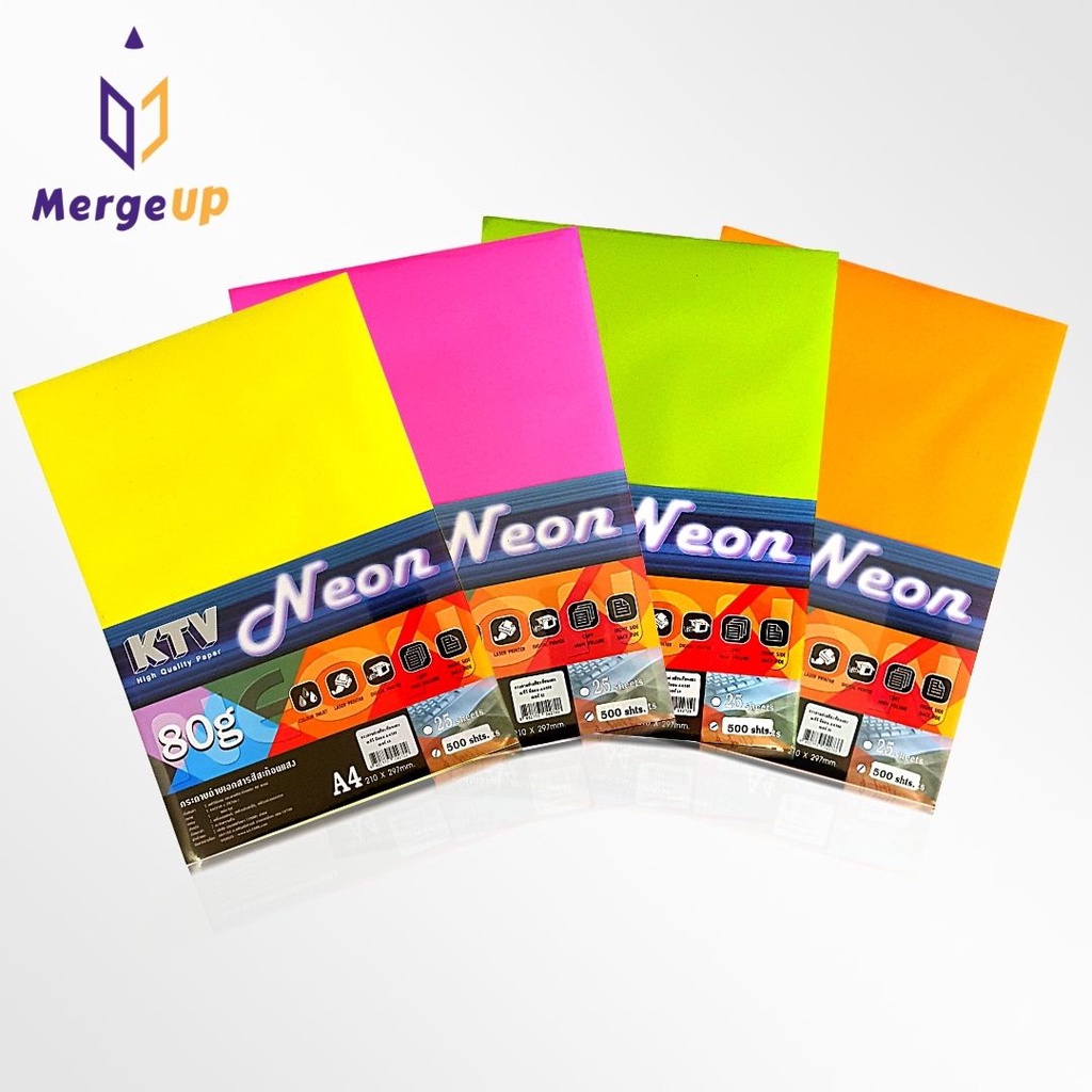กระดาษถ่ายเอกสาร NEON สีสะท้อนแสง A4 80 แกรม 500 แผ่น KTV | Shopee Thailand