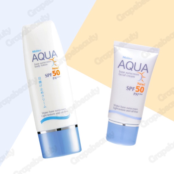 Mistine Aqua Base Sunscreen Facial Cream SPF 50 PA+++ & Sunscreen Body Lotion SPF 50 PA+++ ครีม ...