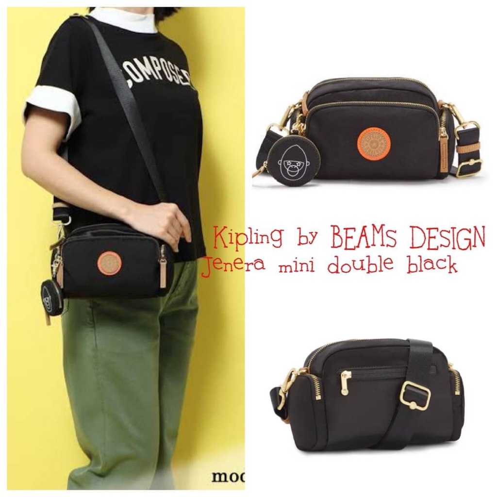 กระเป๋าสะพายข้าง Kipling by BEAMS DESIGN Jenera mini double black ...