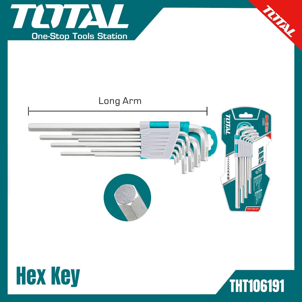 Total กุญแจหกเหลี่ยม 9ตัวชุด ยาว ขนาด 1.5-10mm รุ่นTHT106191 ( Hex Key ...
