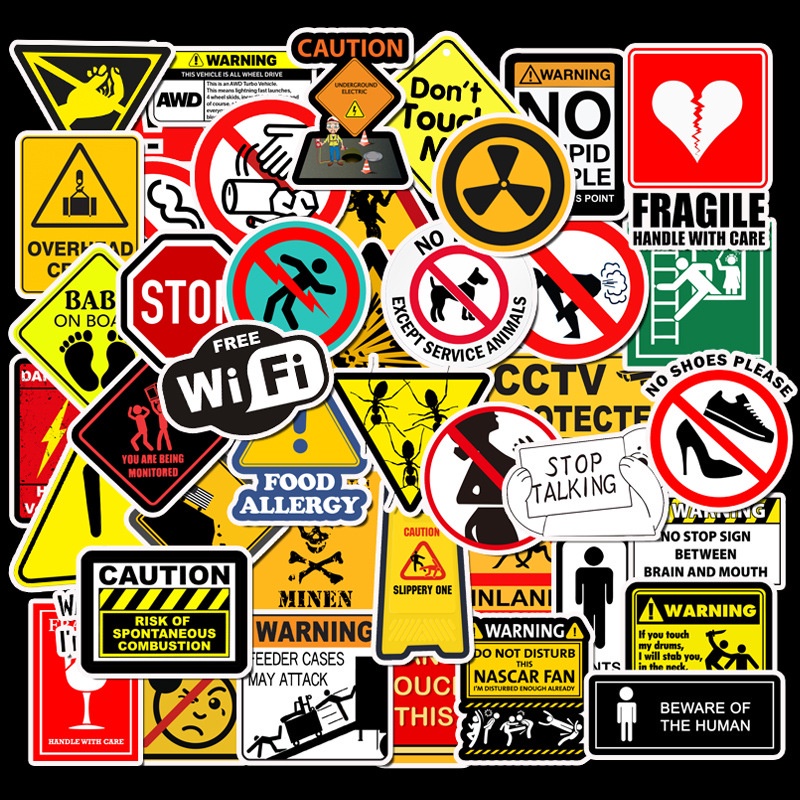 50PCS Warning Stickers Danger Banning Signs Reminder Waterproof Decal ...