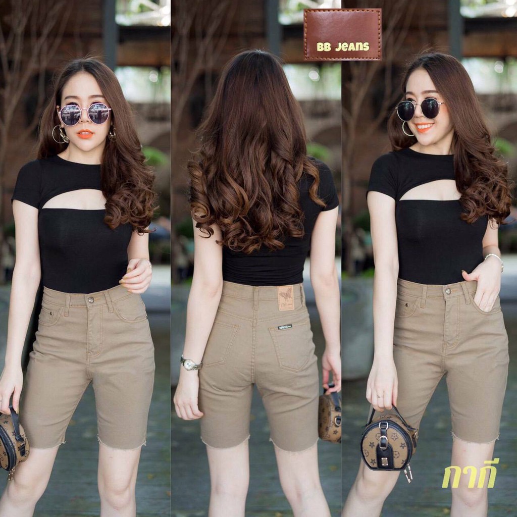 New ! การเกงยีนส์ผู้หญิงขาสั้น ยีนส์แฟชั่นขาสามส่วน A015 | Shopee Thailand