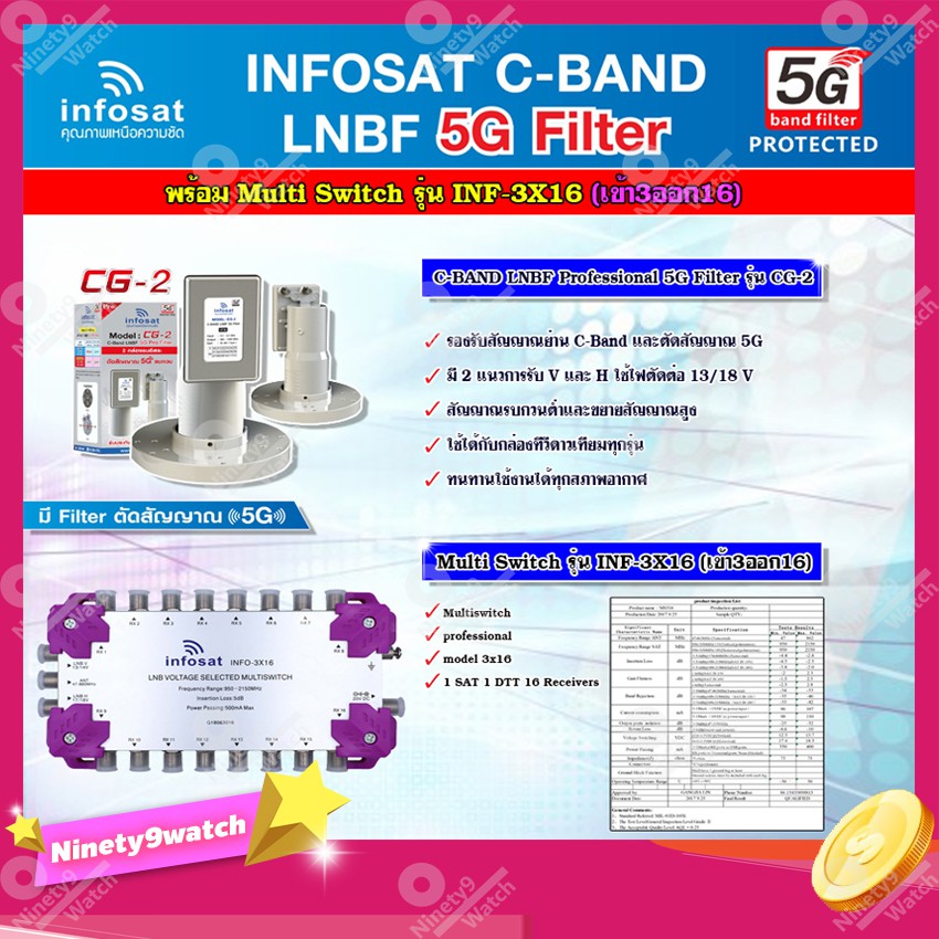 infosat LNB C-Band 5G 2จุด รุ่น CG-2 + INFOSAT Multi Switch รุ่น INF ...