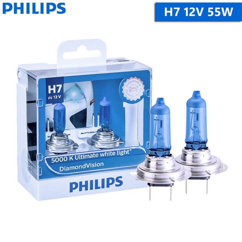 PHILIPS DiamondVision 5000K Car Headlight Bulbs หลอดไฟหน้ารถยนต์ H4 H7 ...