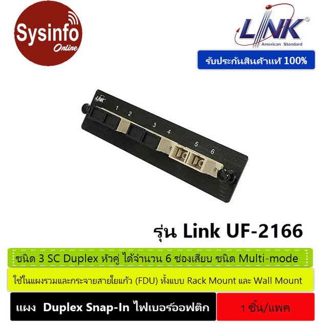 แผง Snap-In ไฟเบอร์ออฟติก ยี่ห้อ LINK รุ่น UF-2166 Fiber Optic 3 SC Duplex Snap-In Adapter Plate ...