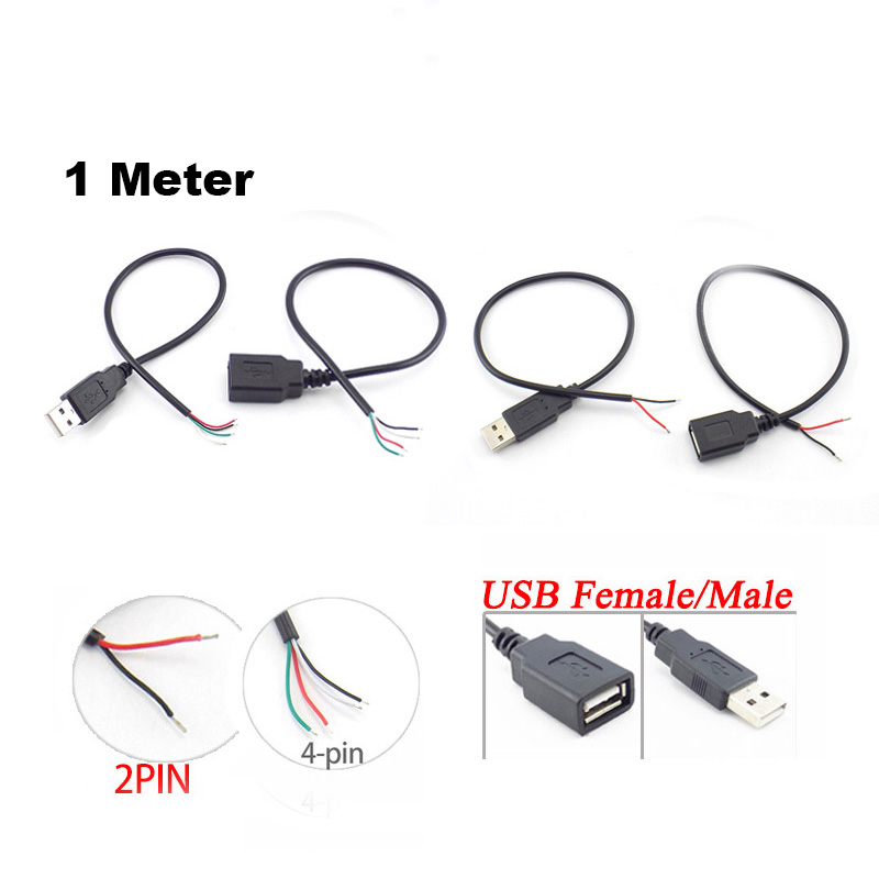 1m สายไฟ 2Pin 4Pin USB 2.0 หญิงชายแจ็ค Power Charge Data Cable Connector DIY 5V อะแดปเตอร์ THH1 ...
