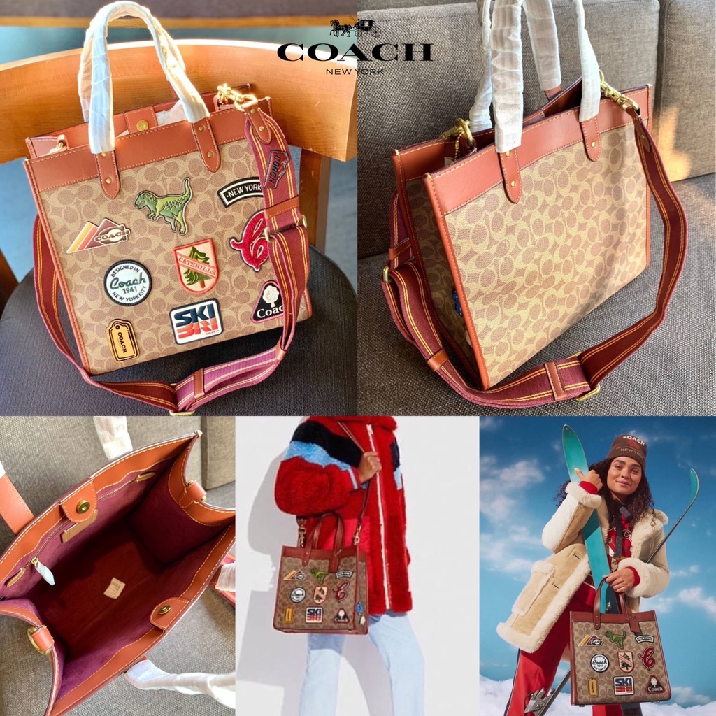 COACH FIELD TOTE IN SIGNATURE CANVAS WITH PATCHES ((C6846)) | Shopee ...