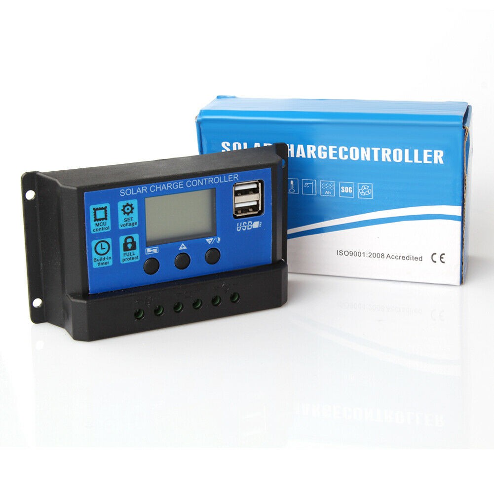 UNITBOMB PWM 30A Solar Charge Controller 12V 24V LCD Display Dual USB Solar Panel Charger 10A ...