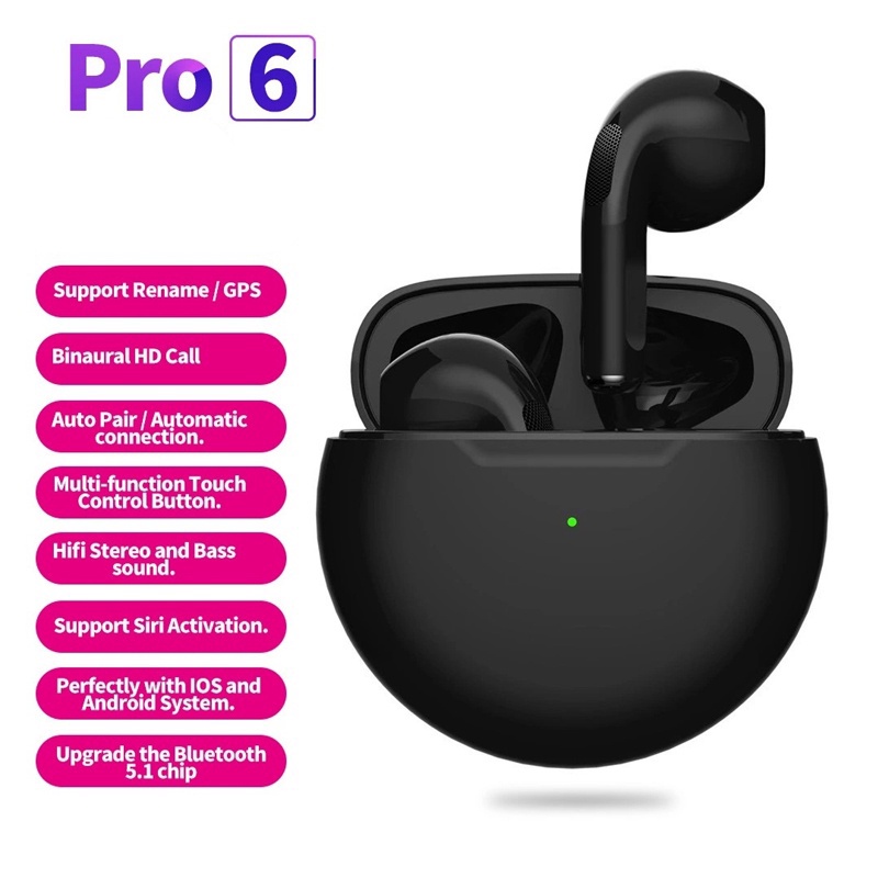 TWS Pro 6 ชุดหูฟังบลูทูธไร้สาย Bluetooth Earphone สำหรับ Android/IOS หู ...