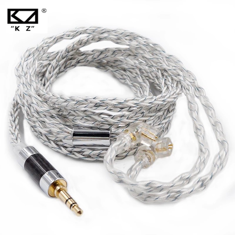 KZ Earphone Cable 8 Core Silver Blue Hybrid 784 cores Silver plated ...