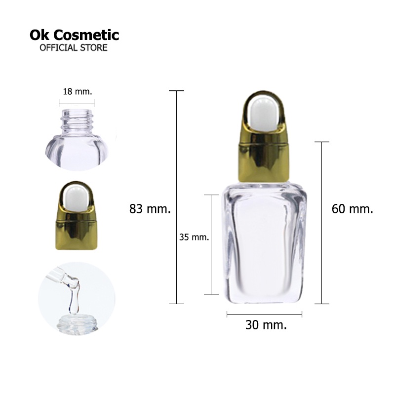 แพ็กเกจเครื่องสำอาง ขวดแก้วสีใสขนาด 20ml สำหรับบรรจุเซรั่ม เอสเซ้นต์ ...