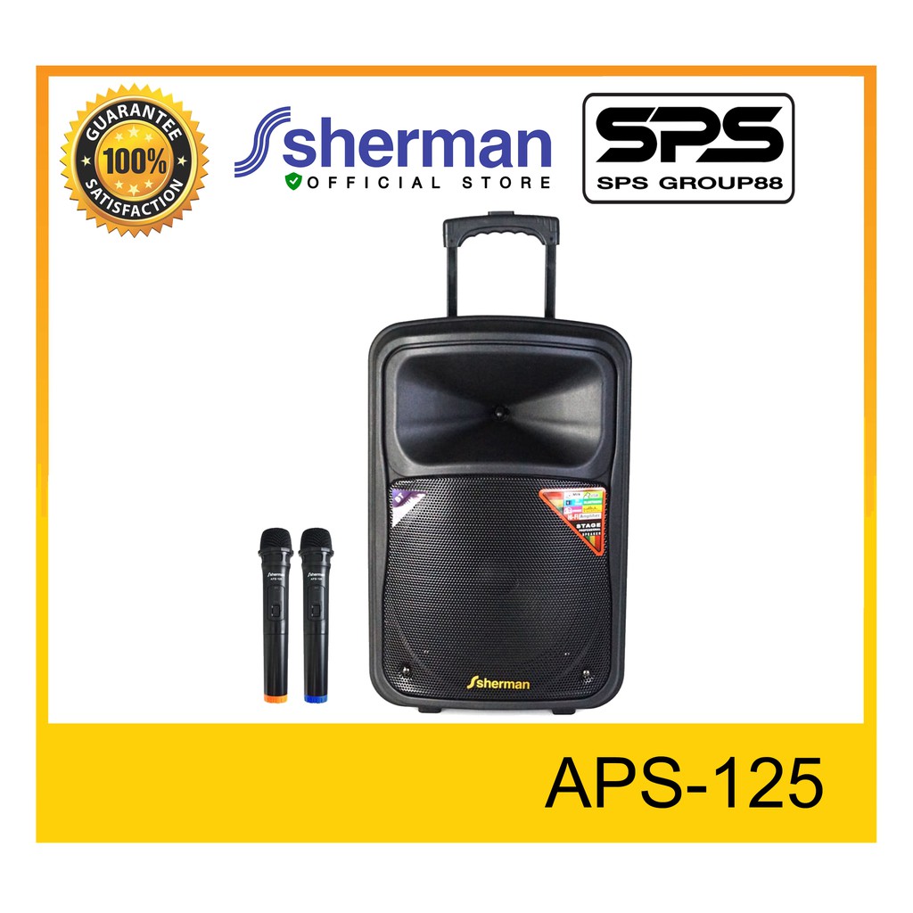 ลำโพงล้อลาก ลำโพงอเนกประสงค์ 12 นิ้ว+พร้อมไมค์ลอยคู่ รุ่น APS-125 ยี่ห้อ Sherman เครื่องเสียง ...