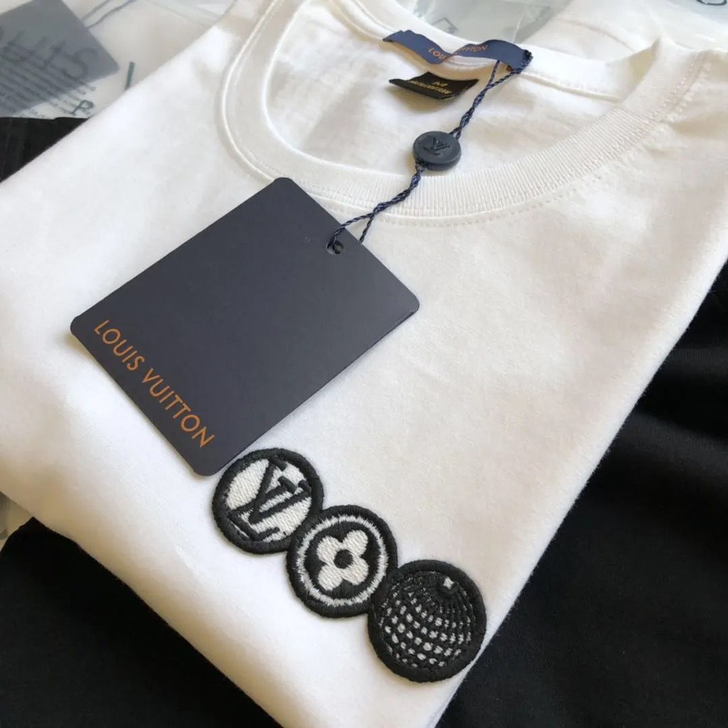 LV {label + Tag} Louis vuitton เสื้อยืดคอกลม แขนสั้น ผ้าฝ้าย ปักลาย ...