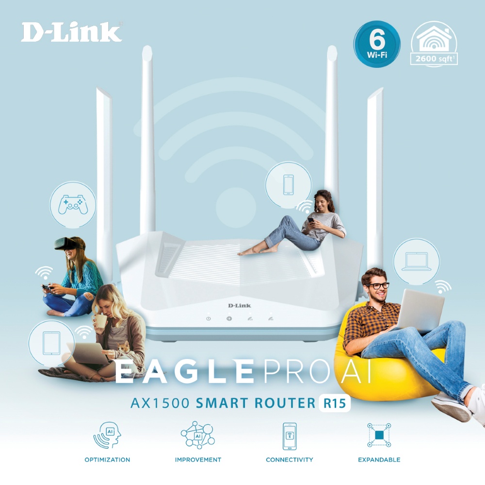 D-Link Eagle Pro AI R15 AX1500 Smart Router เร้าเตอร์ Wi-Fi6 ประกัน ...
