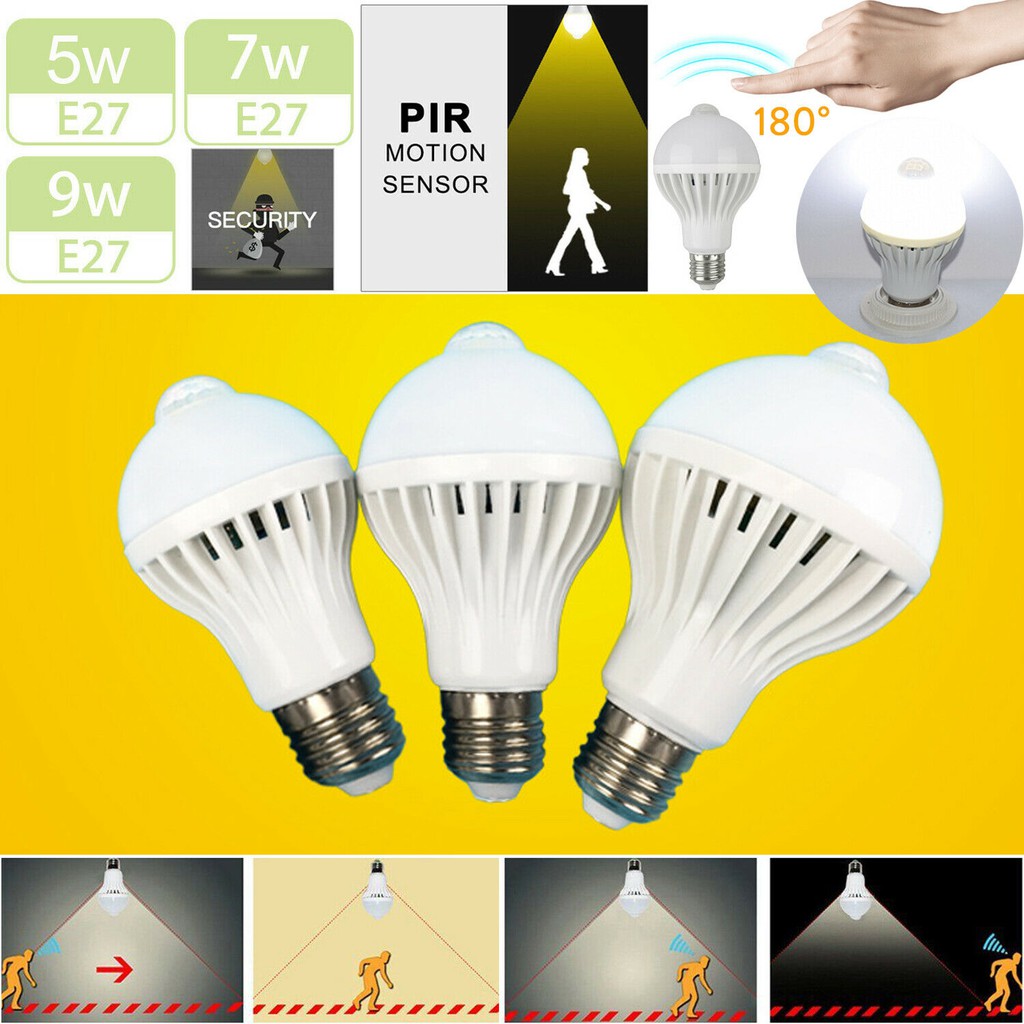 E27 LED PIR Motion Sensor หลอดไฟ Motion Activated Light 5W 7W 9W บันได Night Safety โคมไฟ ...