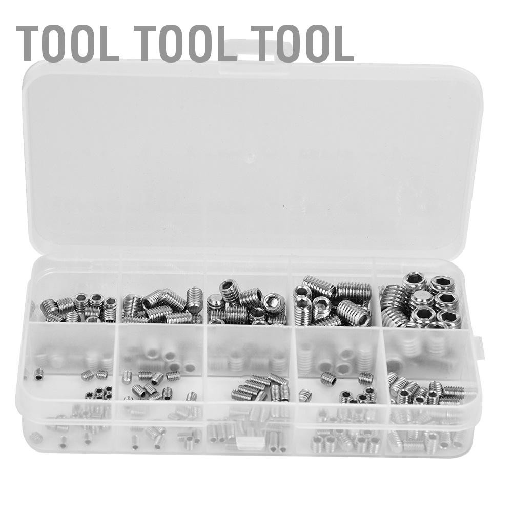 245Pcs Stainless Steel Hex Socket Set Screw Grub Screws Assortment Kit ...