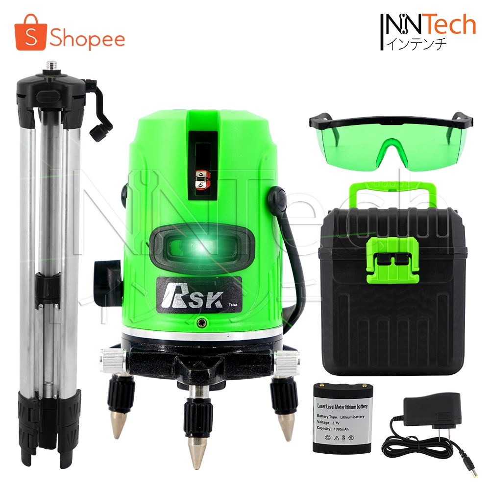 RSKเครื่องวัดระดับเลเซอร์ เลเซอร์ 3 มิติ 5 ทิศทาง360 องศา ลำแสงสีเขียว พร้อมอุปกรณ์ครบชุด กล่อง ...