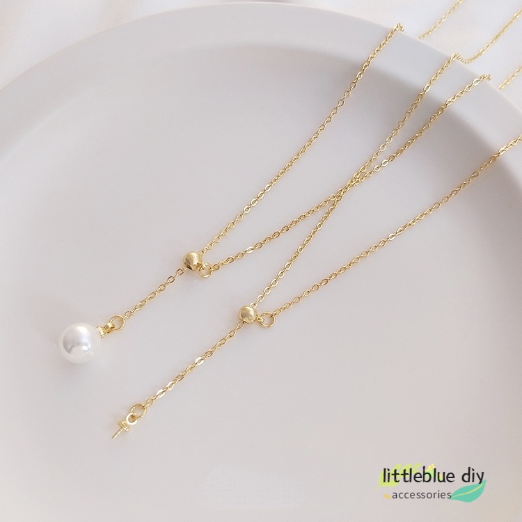 สร้อยคอ Diy 14K Gold ปรับ Y Word Half Hole Pearl Pendant Clavicle Chain | Shopee Thailand