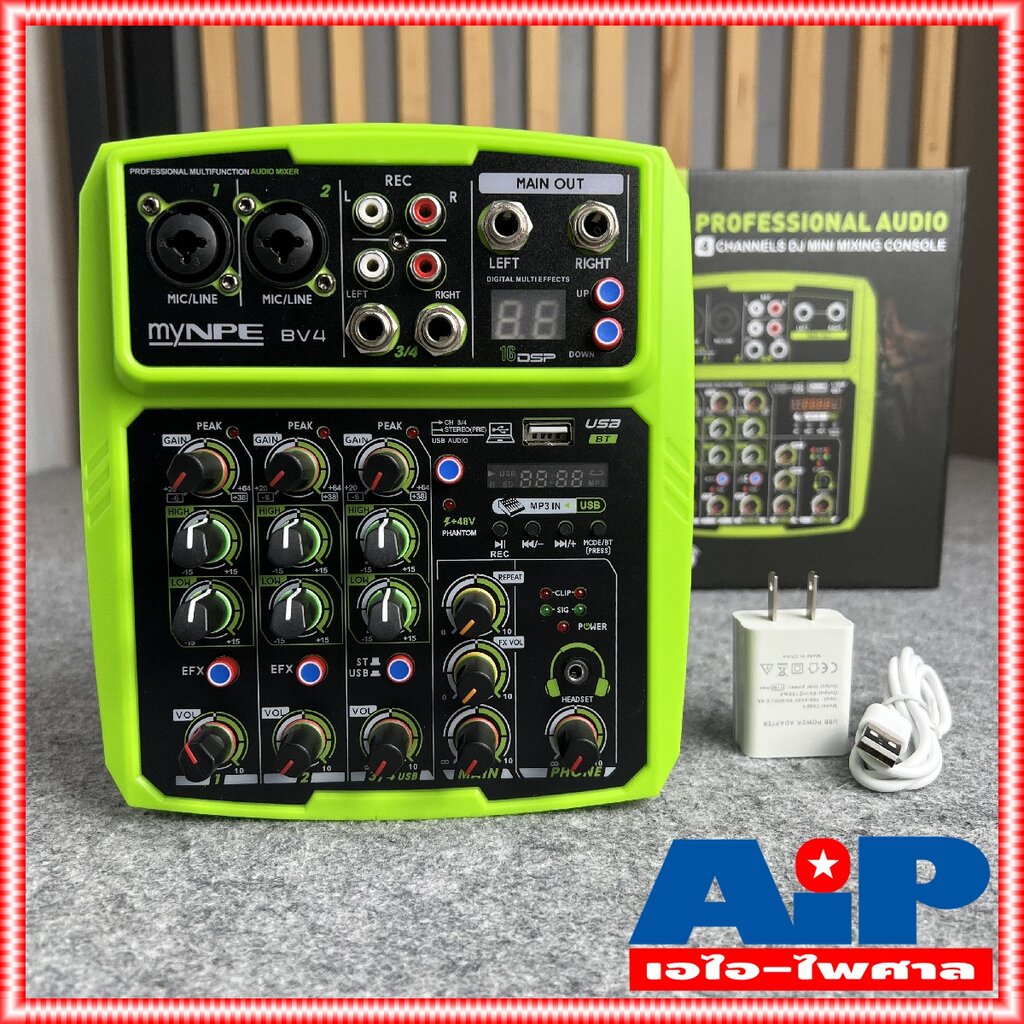 zzz เอฟเฟค บลูทูธ MYNPE BV-4 สีเขียว 2MIC-1St มิกซ์ มิกเซอร์ เครื่องเสียง ตัวปรับแต่งเสียง MIX ...