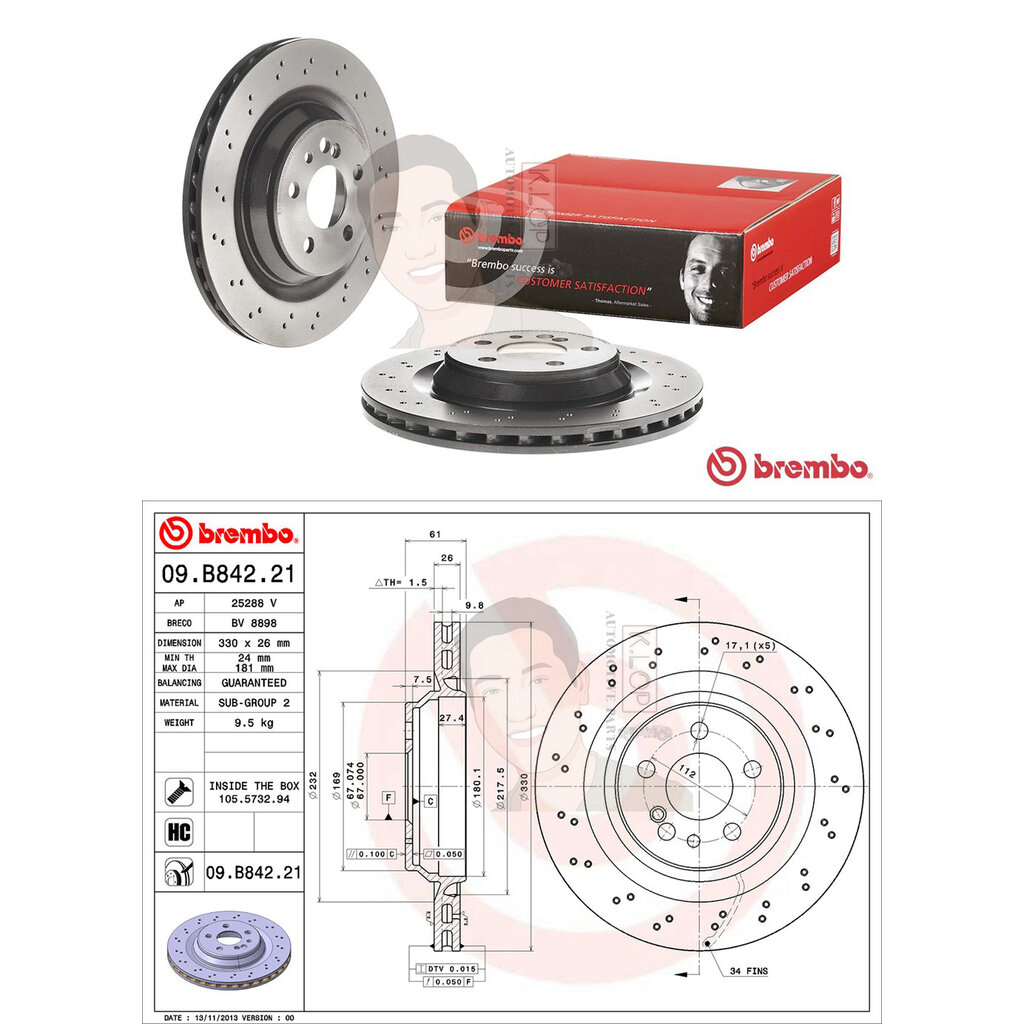 D09 B842 21 จานเบรค ล้อ R (ยี่ห้อ BREMBO) รุ่น HC Benz W220 S600 C215 S ...
