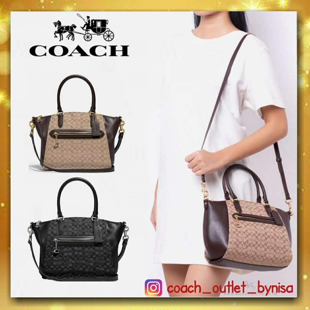 COACH 79310 Signature Jacquard Elise Medium Satchel Bag | Shopee Thailand