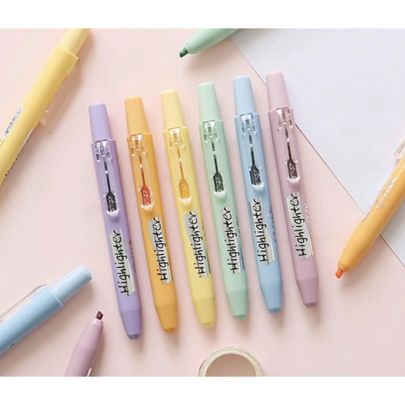NEJA LIFE ปากกาเน้นข้อความ แบบหัวกด Hilighters 6สี พาสเทล ใช้งานสะดวก ...